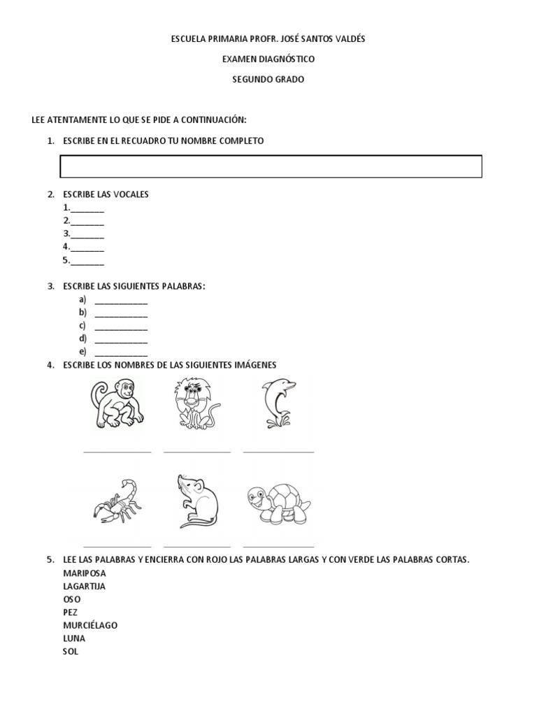 Examen Segundo Grado | PDF