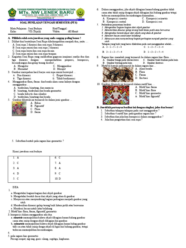 Soal PTS Seni Budaya Kelas VII | PDF