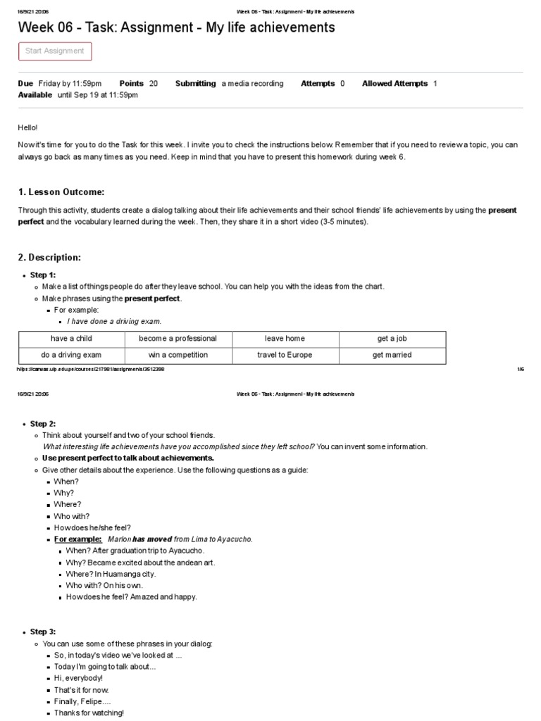 Week 06 - Task - Assignment - My Life Achievements | PDF | Linguistics | Human Communication