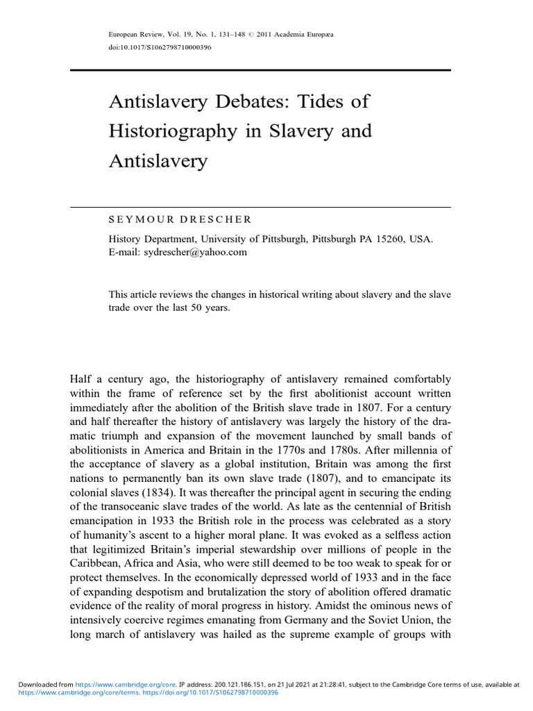Antislavery Debates: Tides of Historiography in Slavery and Antislavery ...