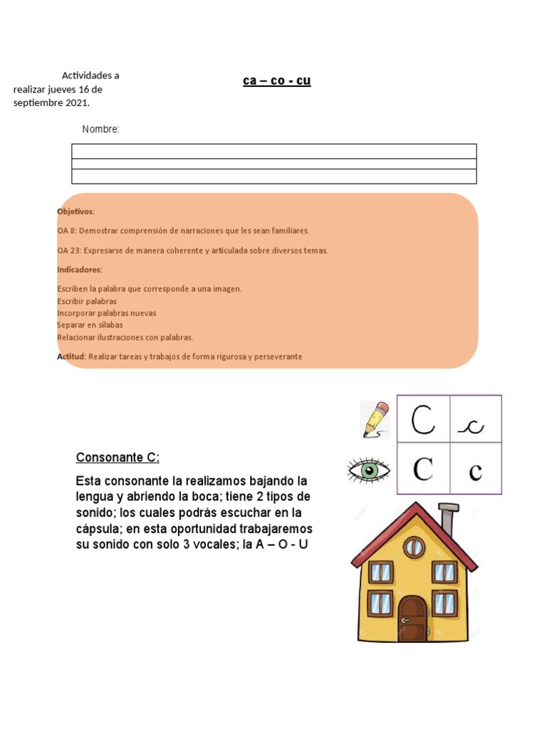 Actividades de Aprendizaje con la C | PDF | Sílaba | Escritura