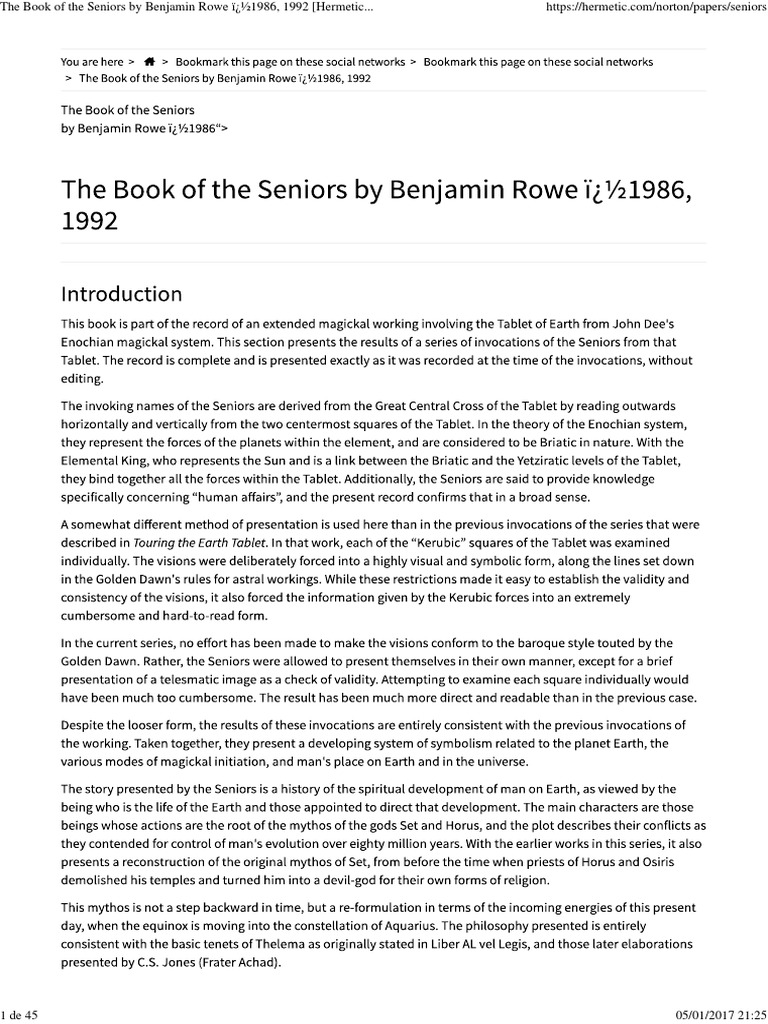 The Book of The Seniors by Benjamin Rowe Ï¿ 1986, 1992 (Hermetic ...