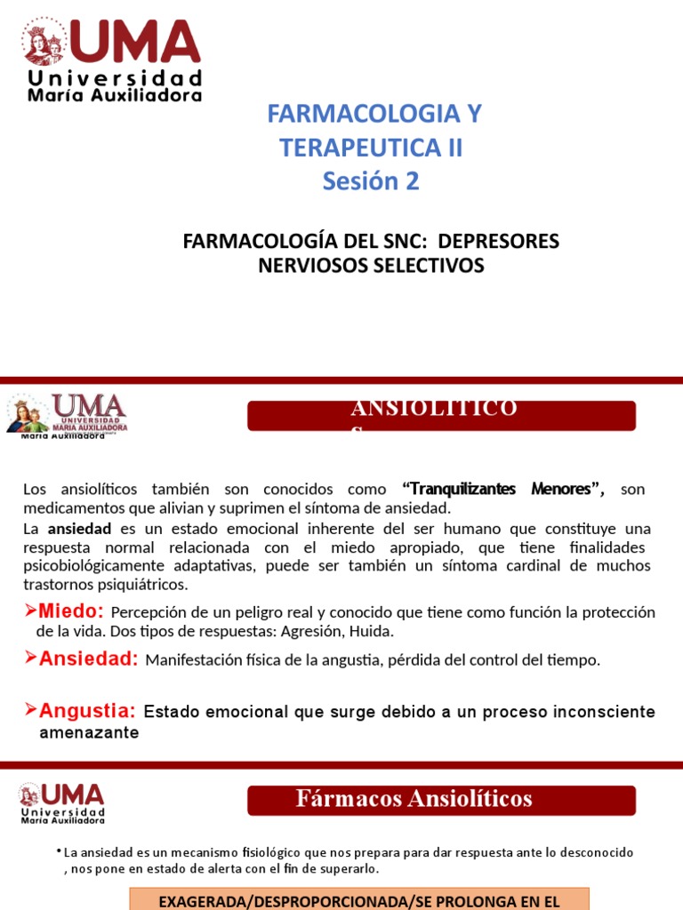 Sesión 2 Farmacología Del SNC Depresores Nervioso Selectivos | PDF ...