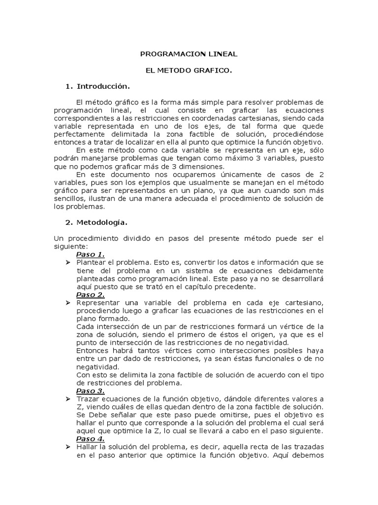 Programacion Lineal Metodo Grafico | PDF | Programación lineal | Ecuaciones