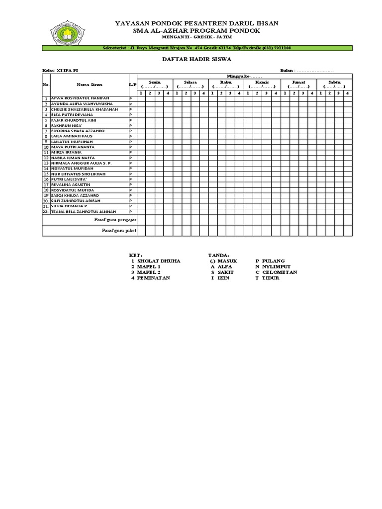 Absensi Sma SMK 2021-2022 Terbaru | PDF