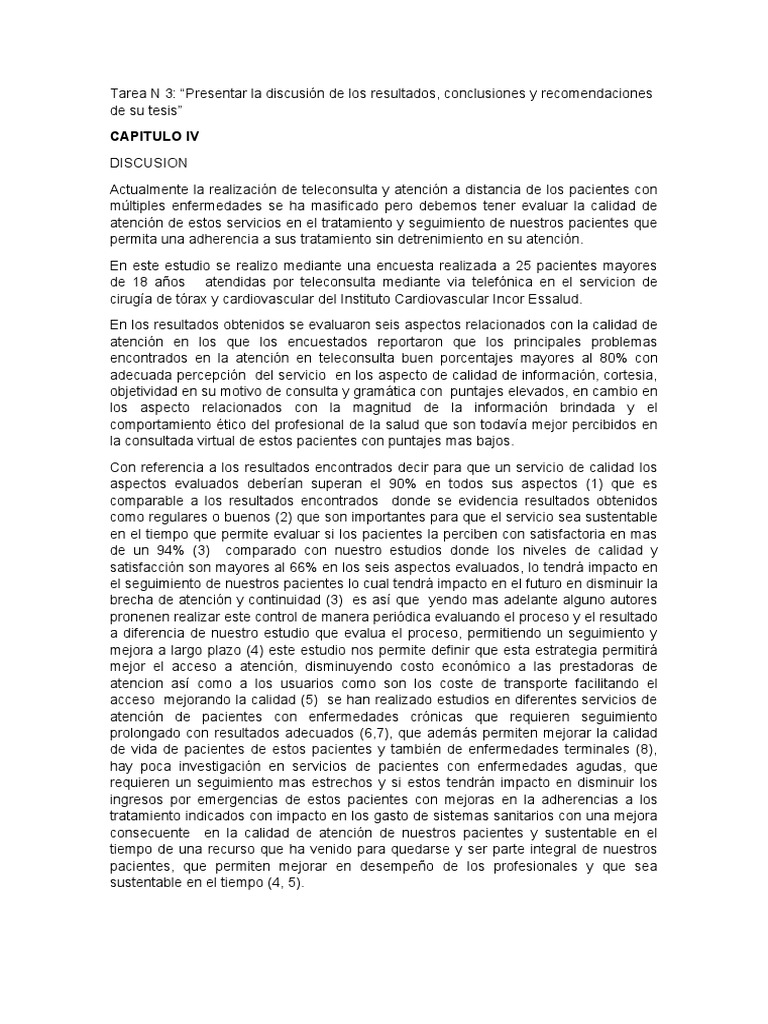 Tarea N 3 "Presentar La Discusión de Los Resultados, Conclusiones y ...