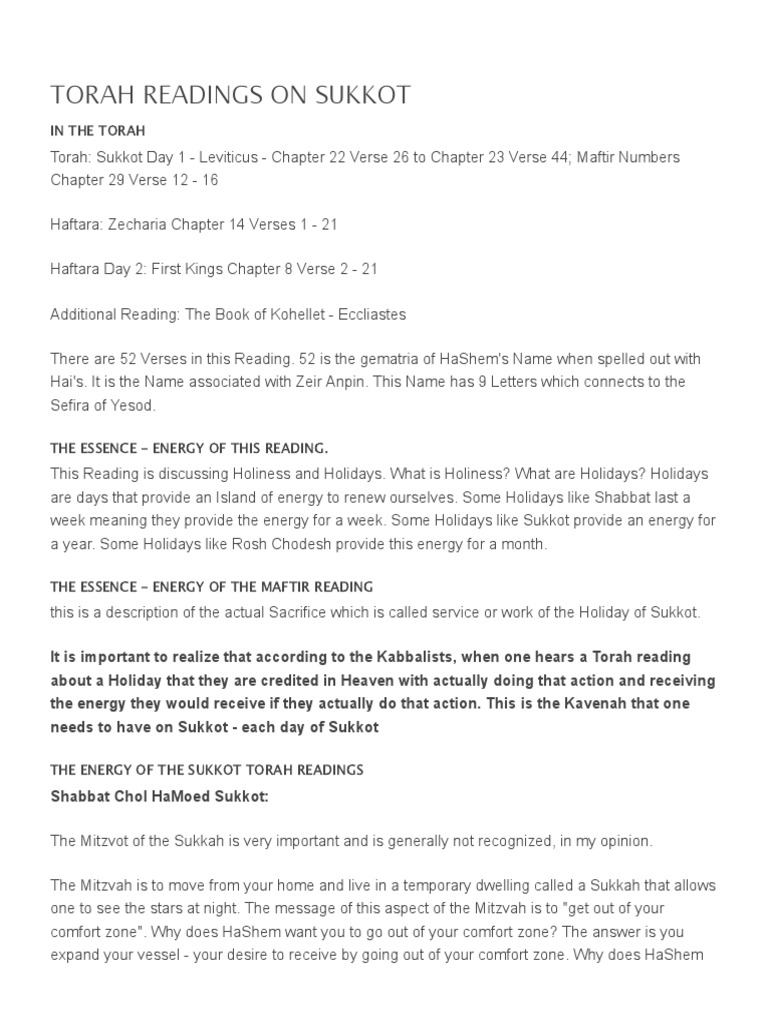 Torah Readings On Sukkot | Download Free PDF | Sukkot | Jewish Holidays