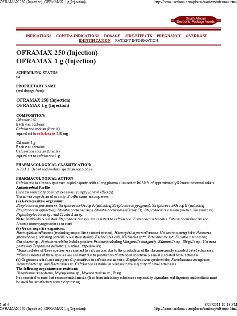 OFRAMAX 250 (Injection) OFRAMAX 1 G (Injection) | PDF | Dose ...