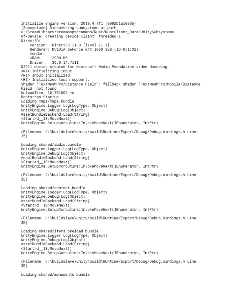 Rust Game Initialization Log | PDF | Logging | File System