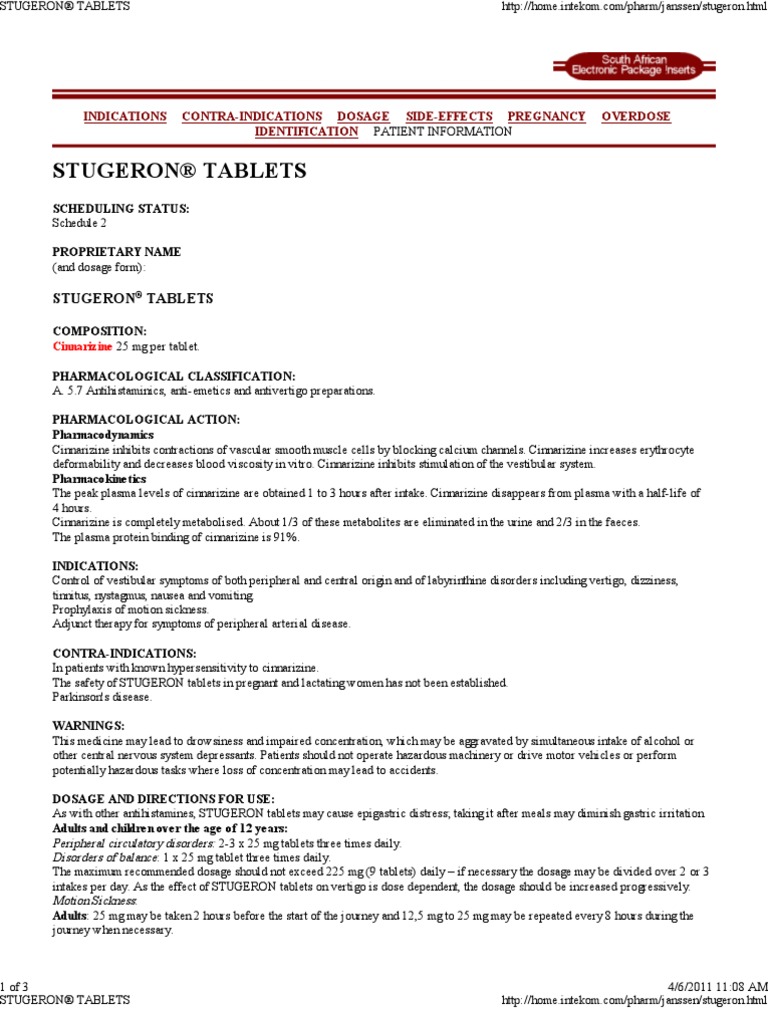 STUGERON® TABLETS | Drugs | Medical Specialties
