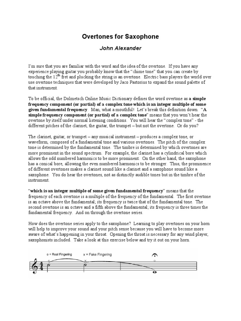Saxophone Overtone Techniques Guide | PDF | Harmonic | Pitch (Music)
