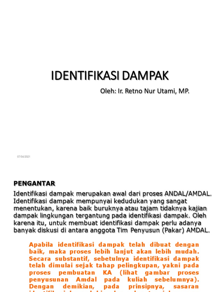 Materi Penunjang Matkul Pelingkupan - Identifikasi Dampak - Amdal Sem 2 20-21 | PDF