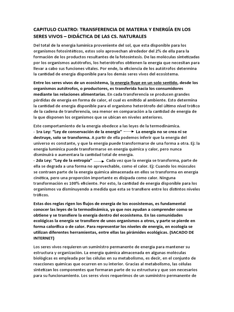 Transferencia de Materia y Energia en Los Seres Vivos | PDF | Agua ...