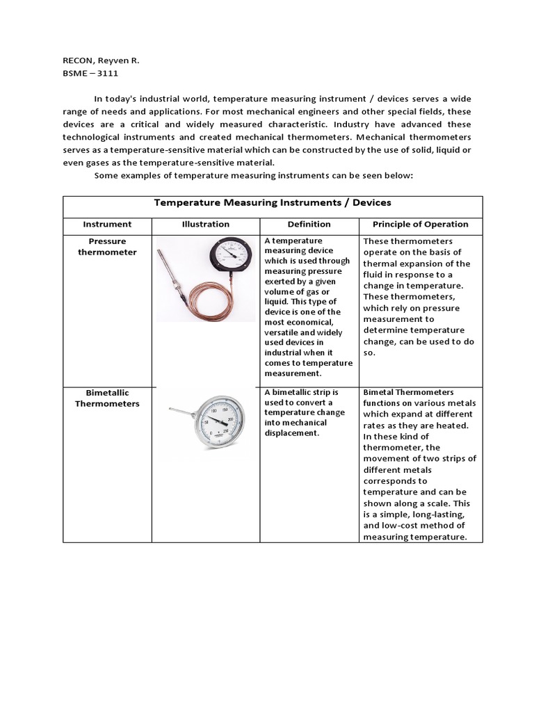 Temperature Measuring Instruments | PDF | Thermometer | Temperature
