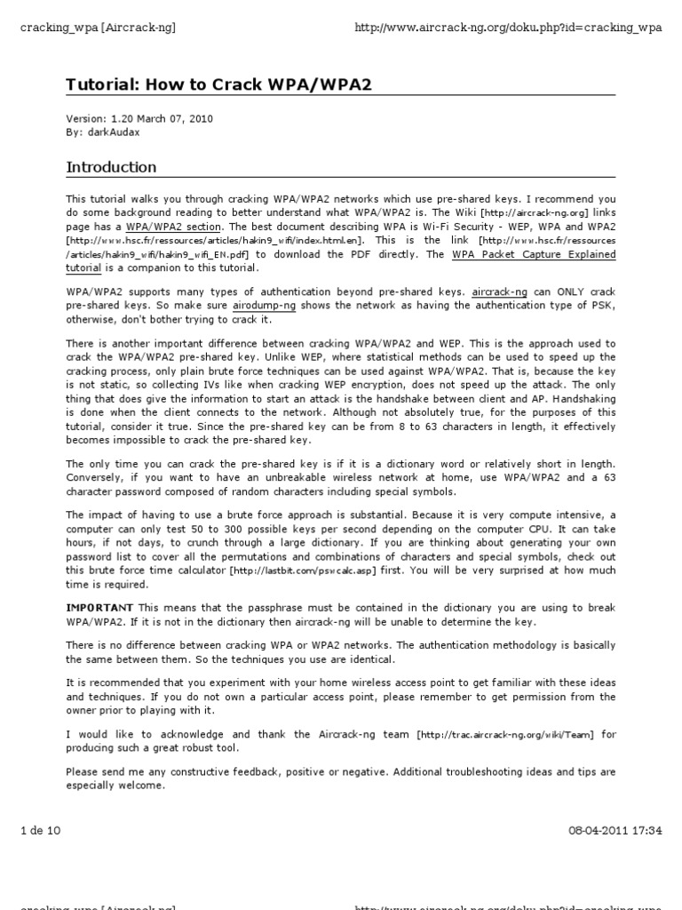 Tutorial: How To Crack WPA/WPA2: Cracking - Wpa (Aircrack-Ng) | PDF ...