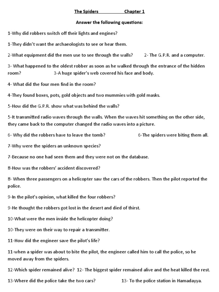 The Spiders Chapter 1 Answer The Following Questions | PDF | Spider