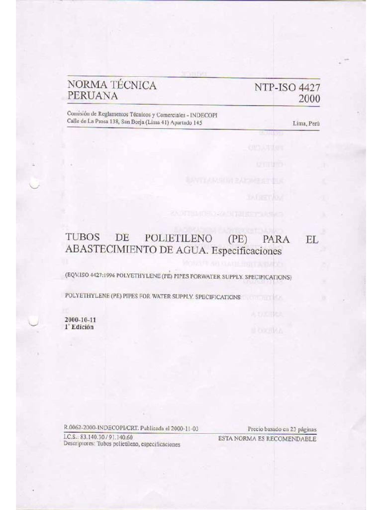 NTP Iso 4427-2000 | PDF