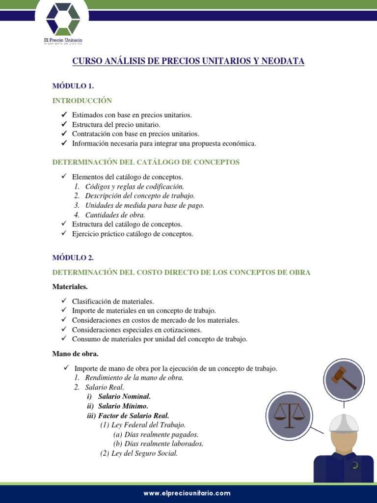 Temario Curso Taller Precios Unitarios y Neodata | PDF | Presupuesto ...