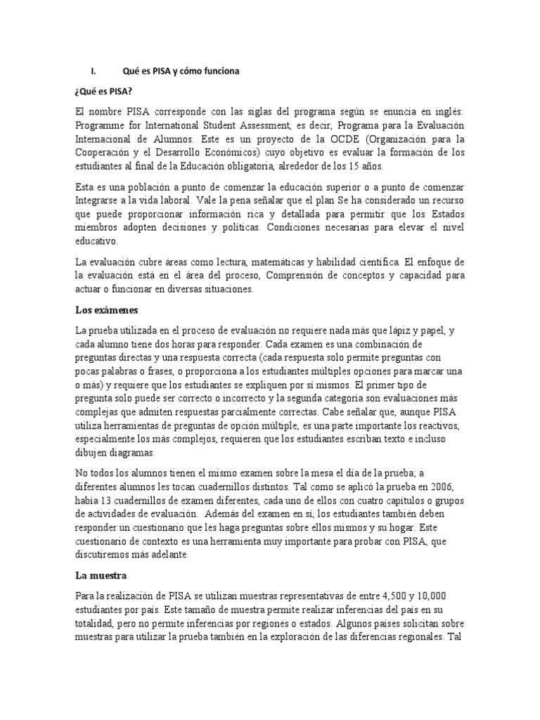 Qué Es PISA y Cómo Funciona, Primera Parte | PDF | Programa para la ...
