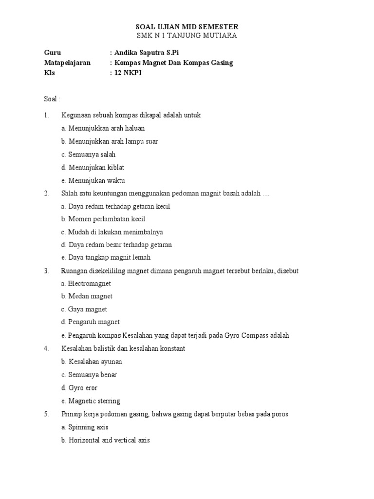 Soal Kompas Magnet Dan Kompas Gasing 12 NKPI | PDF