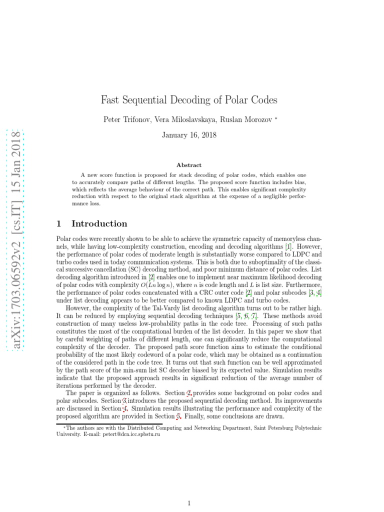 Fast Sequential Decoding Of Polar Codes Descargar Gratis Pdf Matrix Mathematics Low