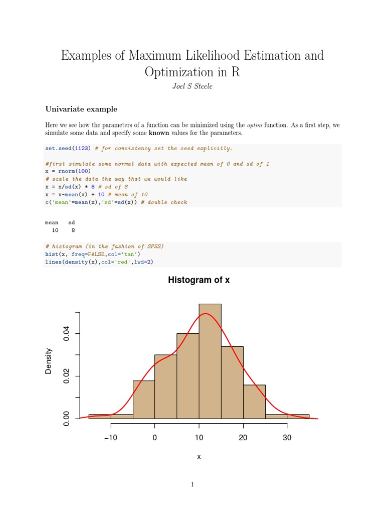 Examples of Maximum Likelihood Estimation and Optimization in R | PDF ...