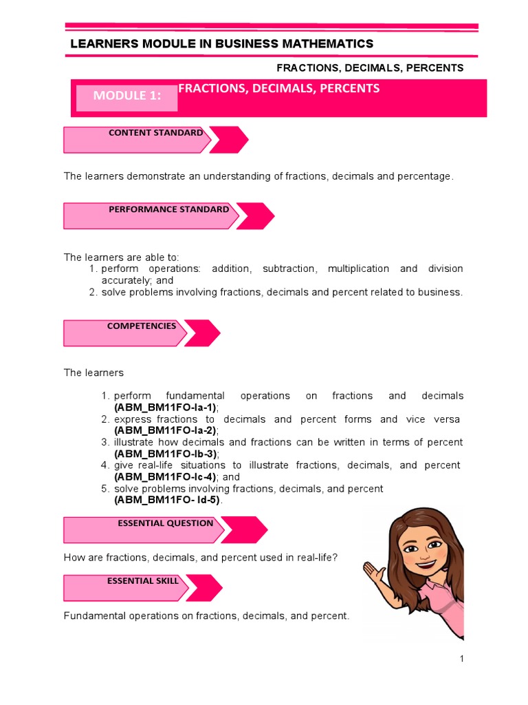 Fractions, Decimals, Percents: Learners Module in Business Mathematics ...