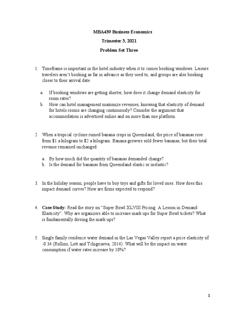 Problem Set Three | PDF | Elasticity (Economics) | Demand Problem Set Three | PDF | Elasticity (Economics) | Demand