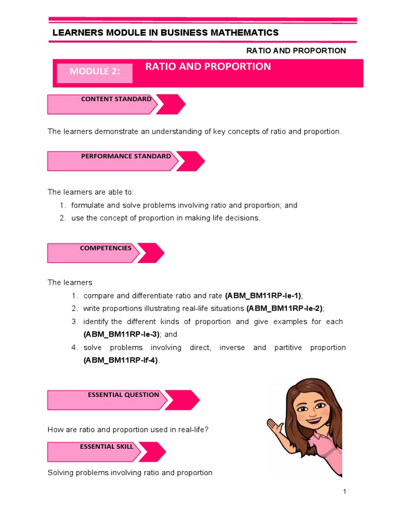 Ratio and Proportion:: Learners Module in Business Mathematics | PDF ...