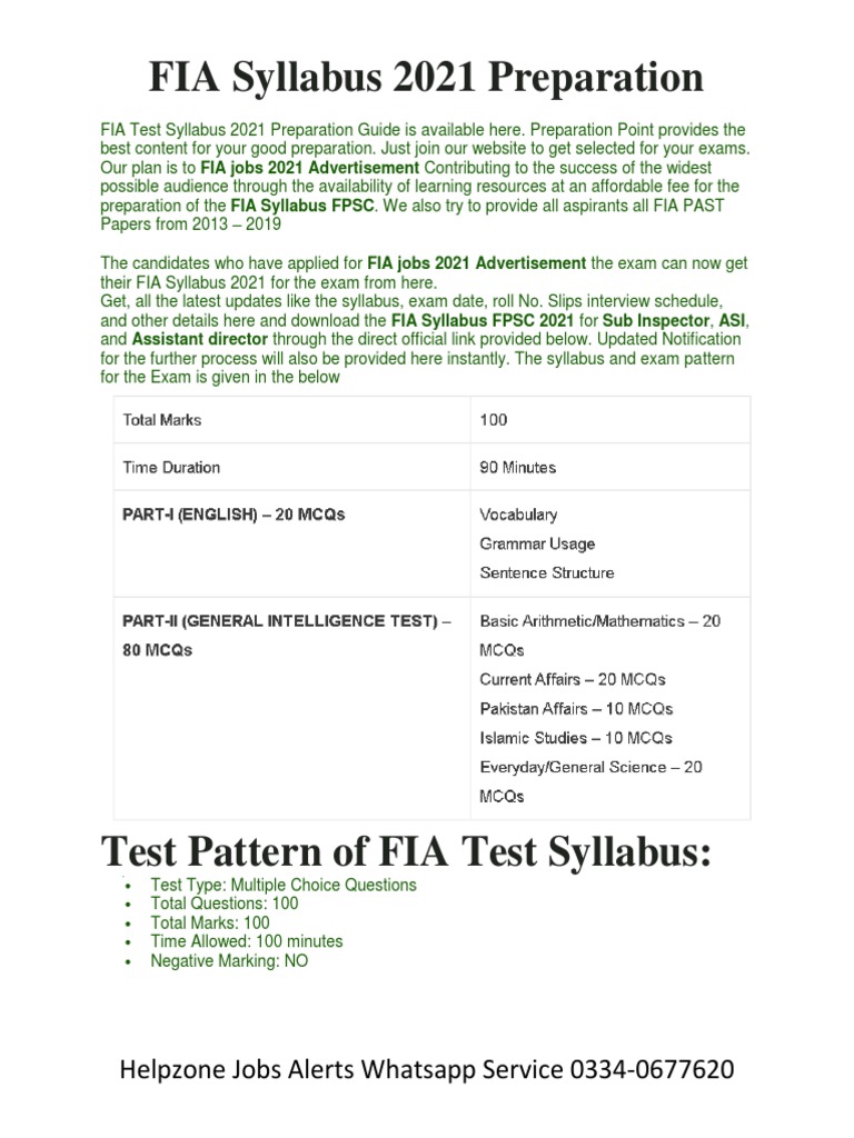 FIA Syllabus | PDF | Test (Assessment) | Pakistan