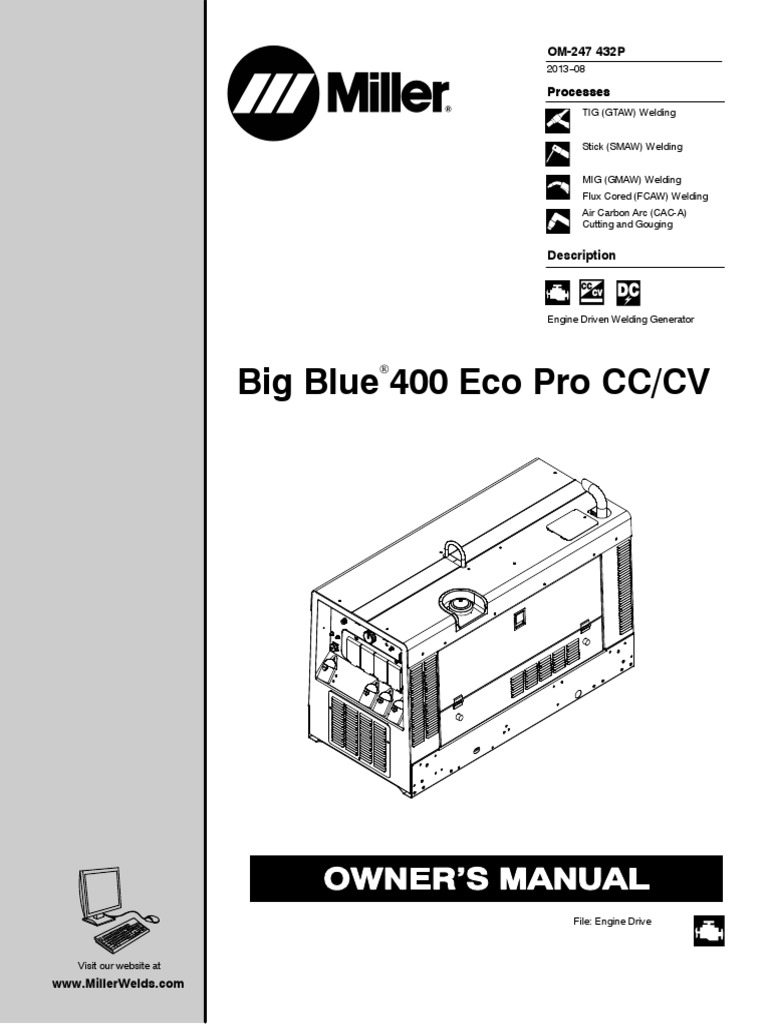 Miller Big Blue 400 Eco Pro Owner's Manual | PDF | Welding | Construction