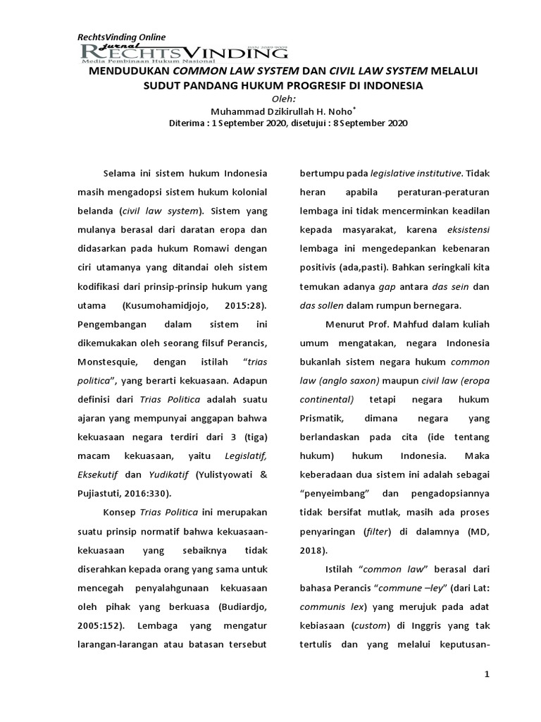 Mendudukan Common Law System Dan Civil Law System Melalui Sudut Pandang Hukum Progresif Di ...