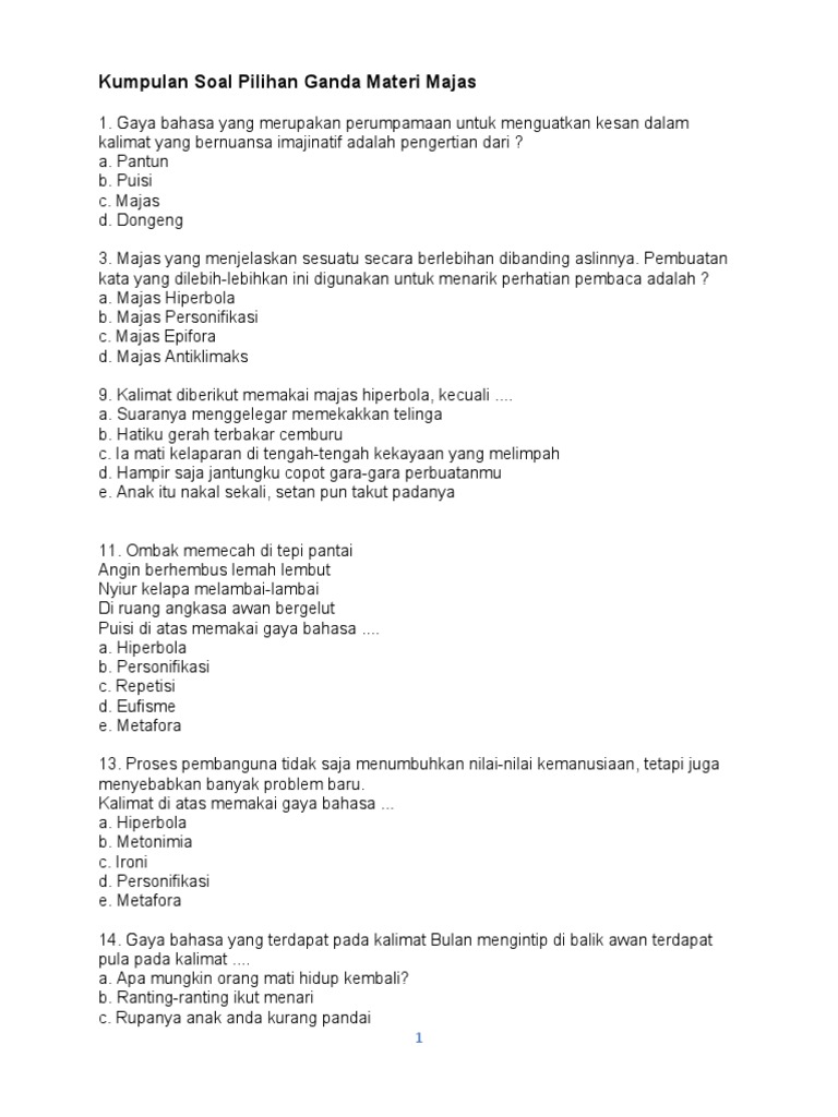 Kumpulan Soal Pilihan Ganda Materi Majas | PDF