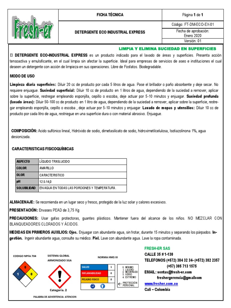 Ficha Técnica Detergente Eco Industrial Express | PDF | Agua | Detergente