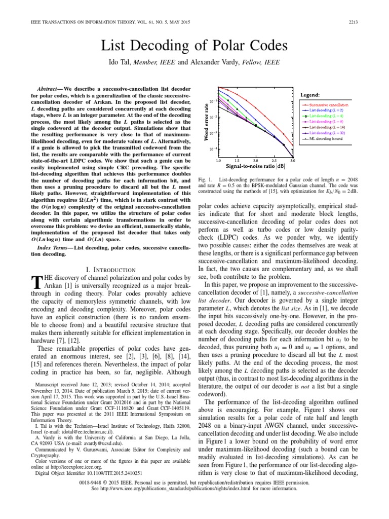 2.1. List Decoding of Polar Codes 2015 | PDF | Low Density Parity Check ...