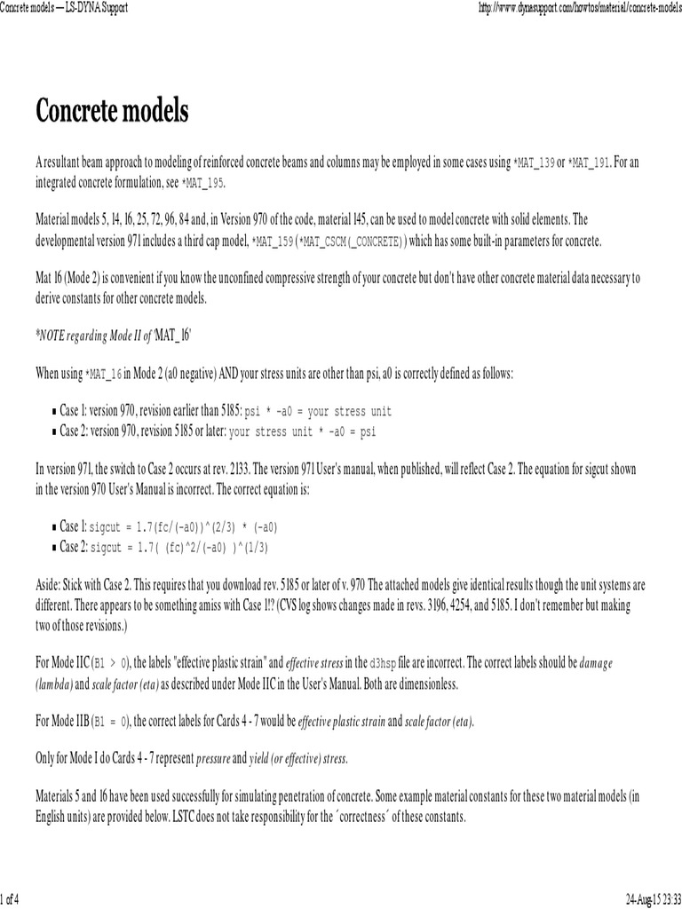 LS-DYNA Concrete Material Models Guide | PDF | Strength Of Materials ...