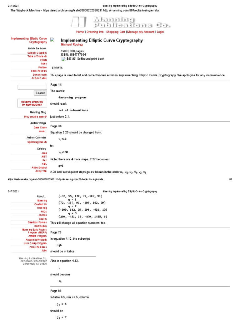 Errata Michael Rosing - Implementing Elliptic Curve Cryptography | PDF ...