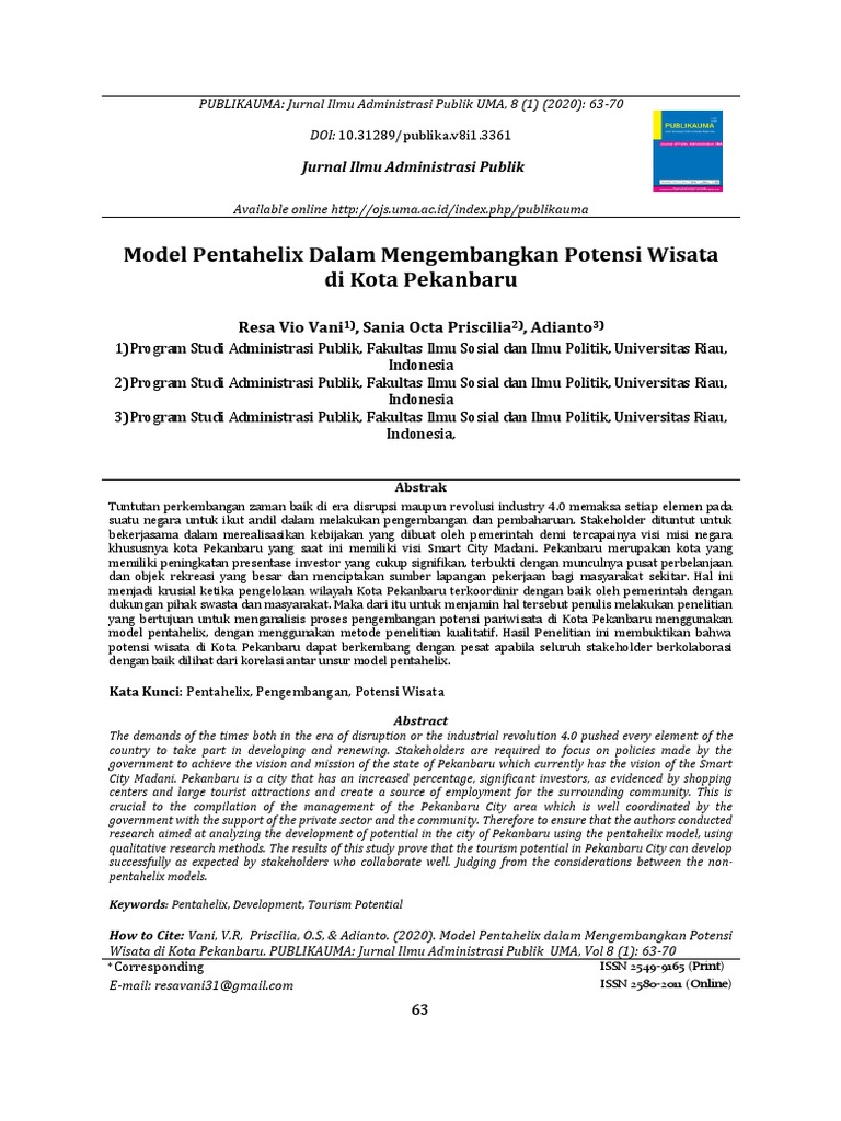 Pentahelix untuk Pengembangan Wisata Pekanbaru | PDF