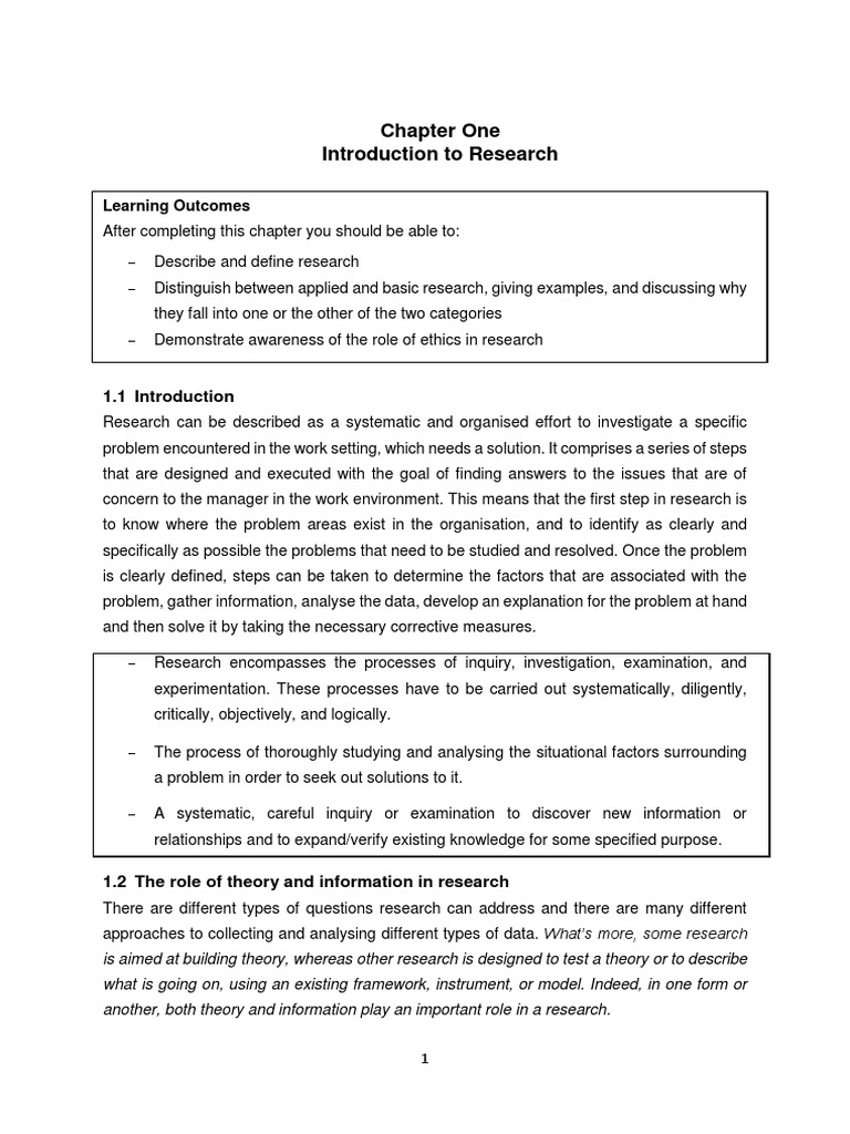 Chapter One Introduction To Research: Learning Outcomes | PDF | Theory ...