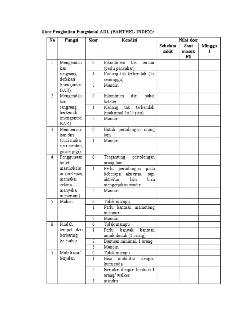 Skor Pengkajian Fungsional ADL | PDF