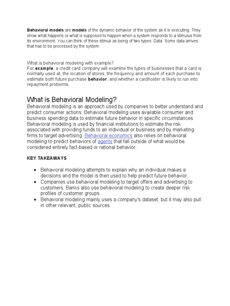 What Is Behavioral Modeling?: Behavioral Models Are Models of The ...