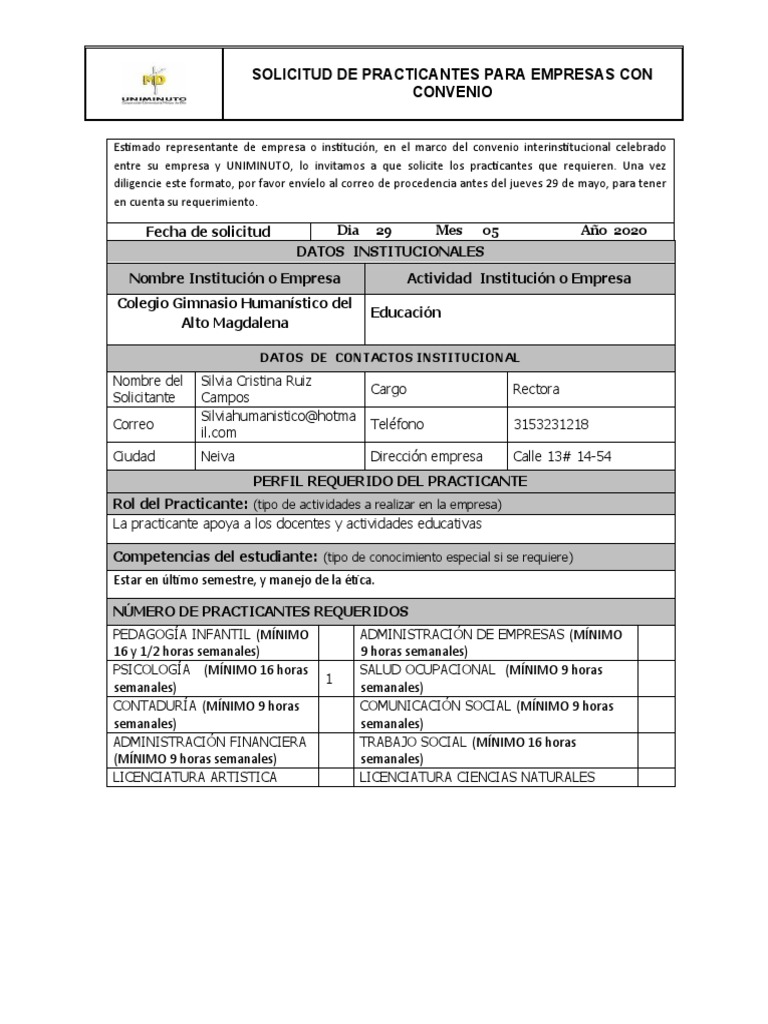 Formato Solicitud de Practicantes! | PDF