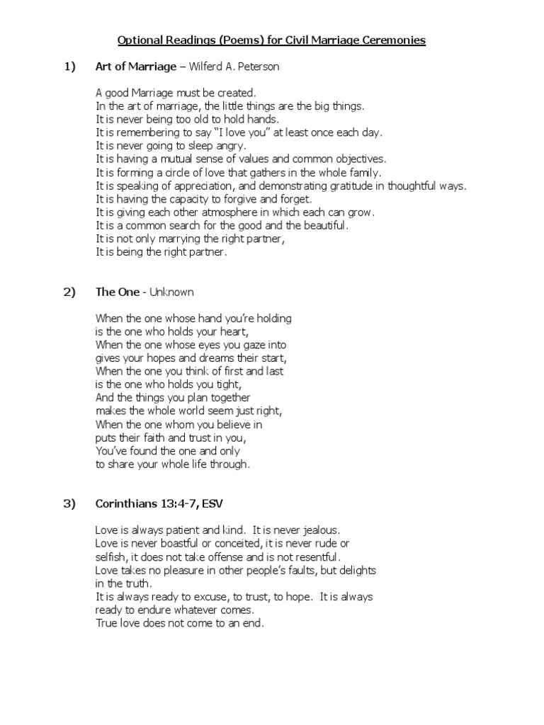 Poems for Civil Marriage Ceremonies | PDF | Love | Marriage