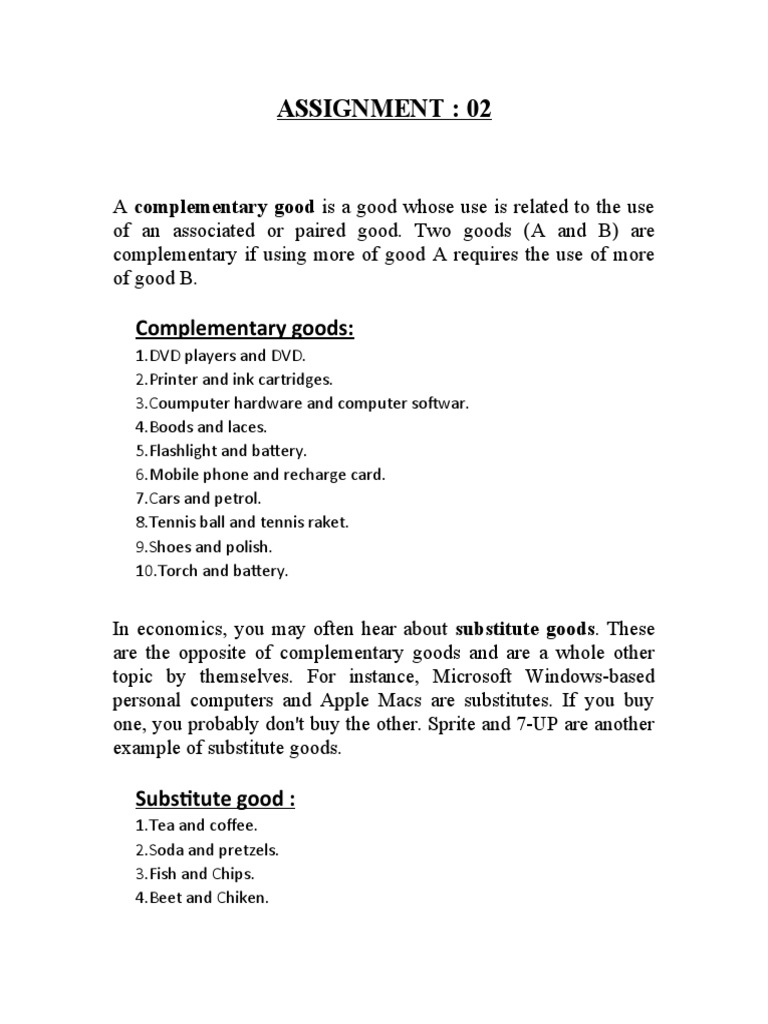 Assignment: 02: Complementary Goods | PDF