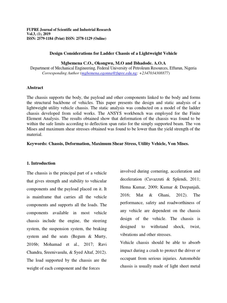 Ladder Chassis Design for Lightweight Vehicles | PDF | Bending ...