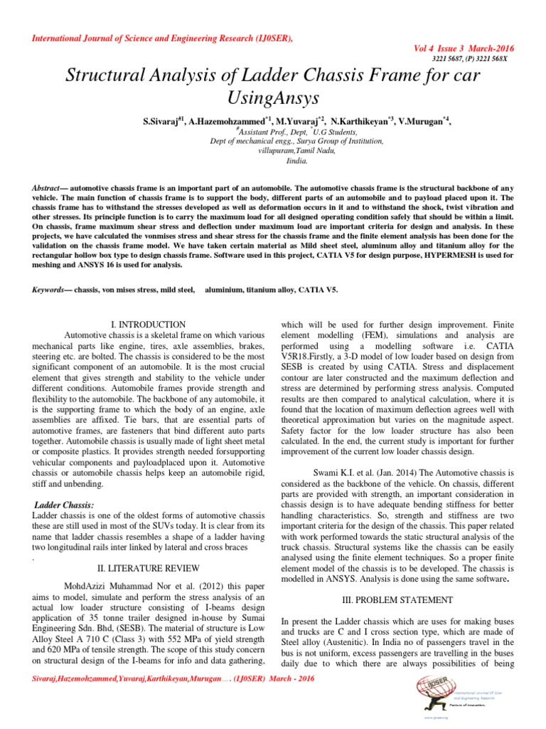 Structural Analysis of Ladder Chassis | PDF | Stress (Mechanics ...