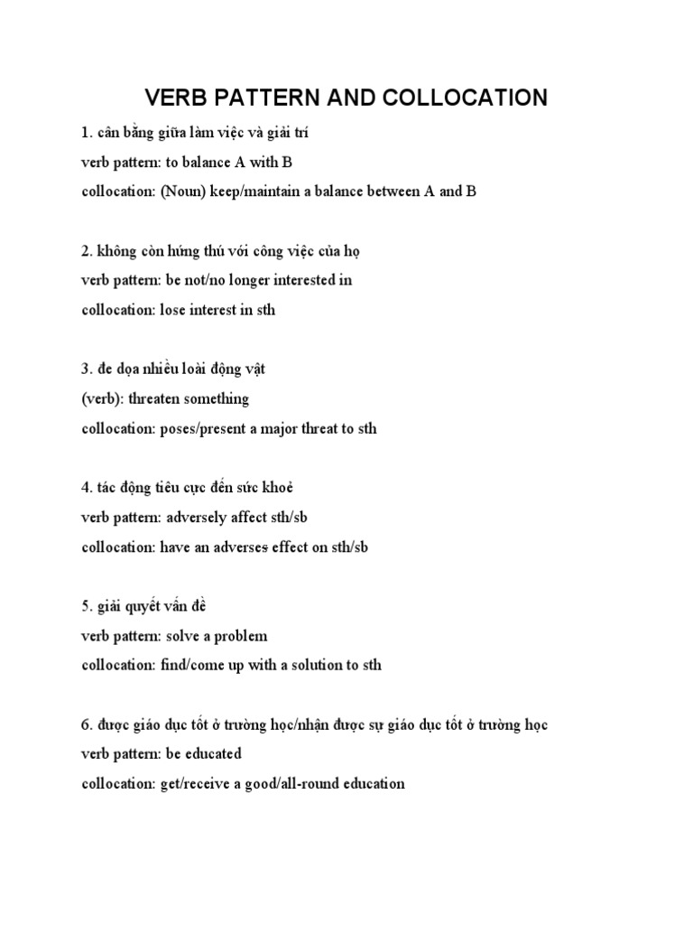Verb Pattern and Collocation | PDF | Linguistics