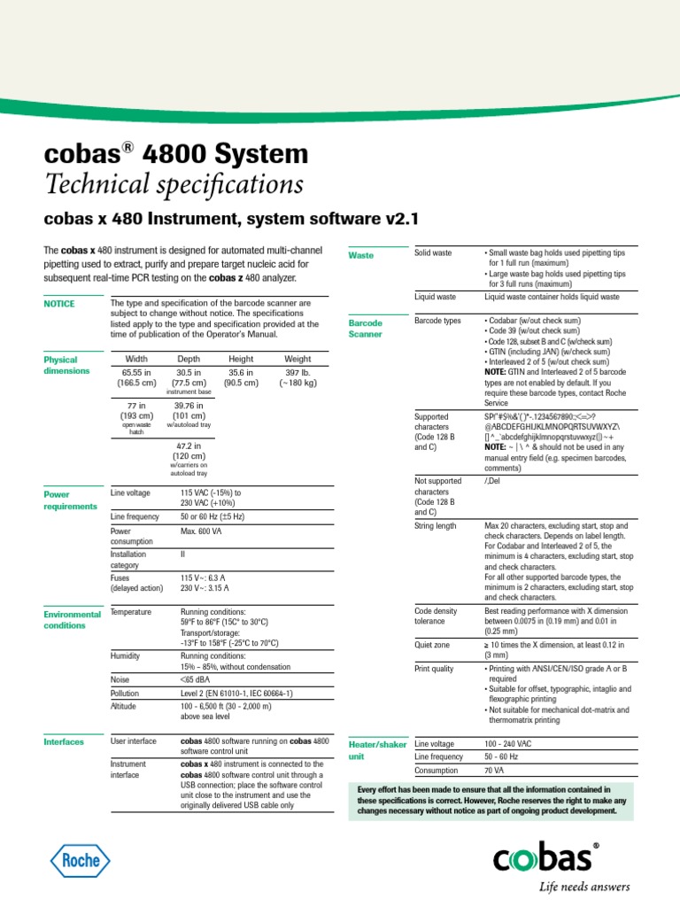 1b. Brochure - Cobas - 4800 - System - Specification | PDF | Barcode | Computing