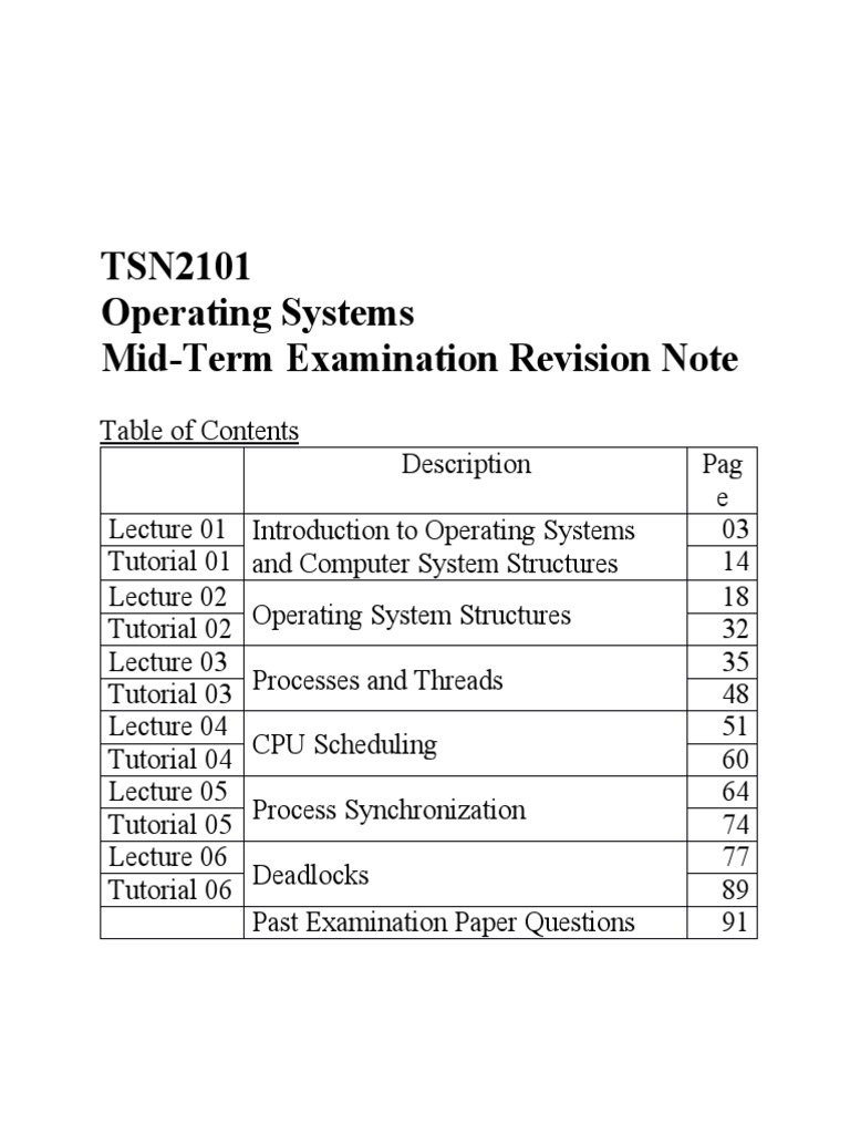 Operating System Mid Term Exam Revision Note | PDF | Process (Computing) | Operating System