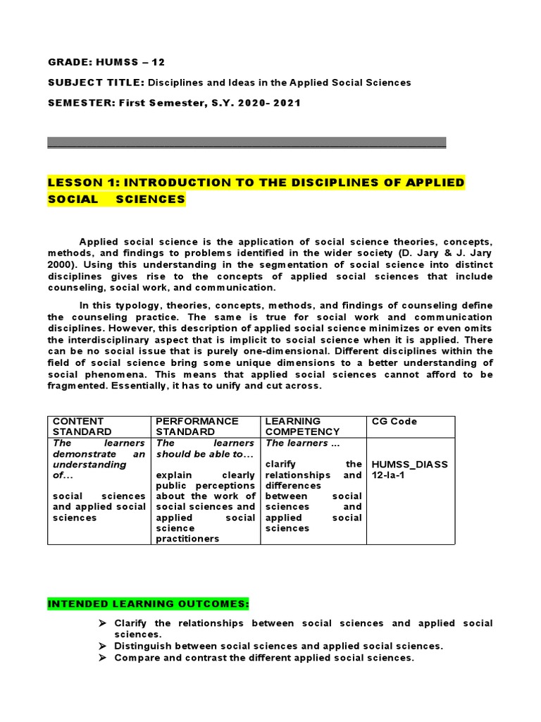 Lesson 1 - Disciplines and Ideas in The Applied Social Science | PDF ...